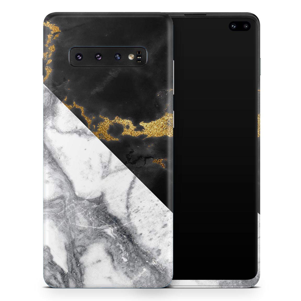 DesignSkinz White-Black Marble & Digital Gold Foil V1 2 Protective Vinyl Decal Wrap Skin Cover Compatible with The Samsung Galaxy S20 (Screen Trim & Back Glass Skin)