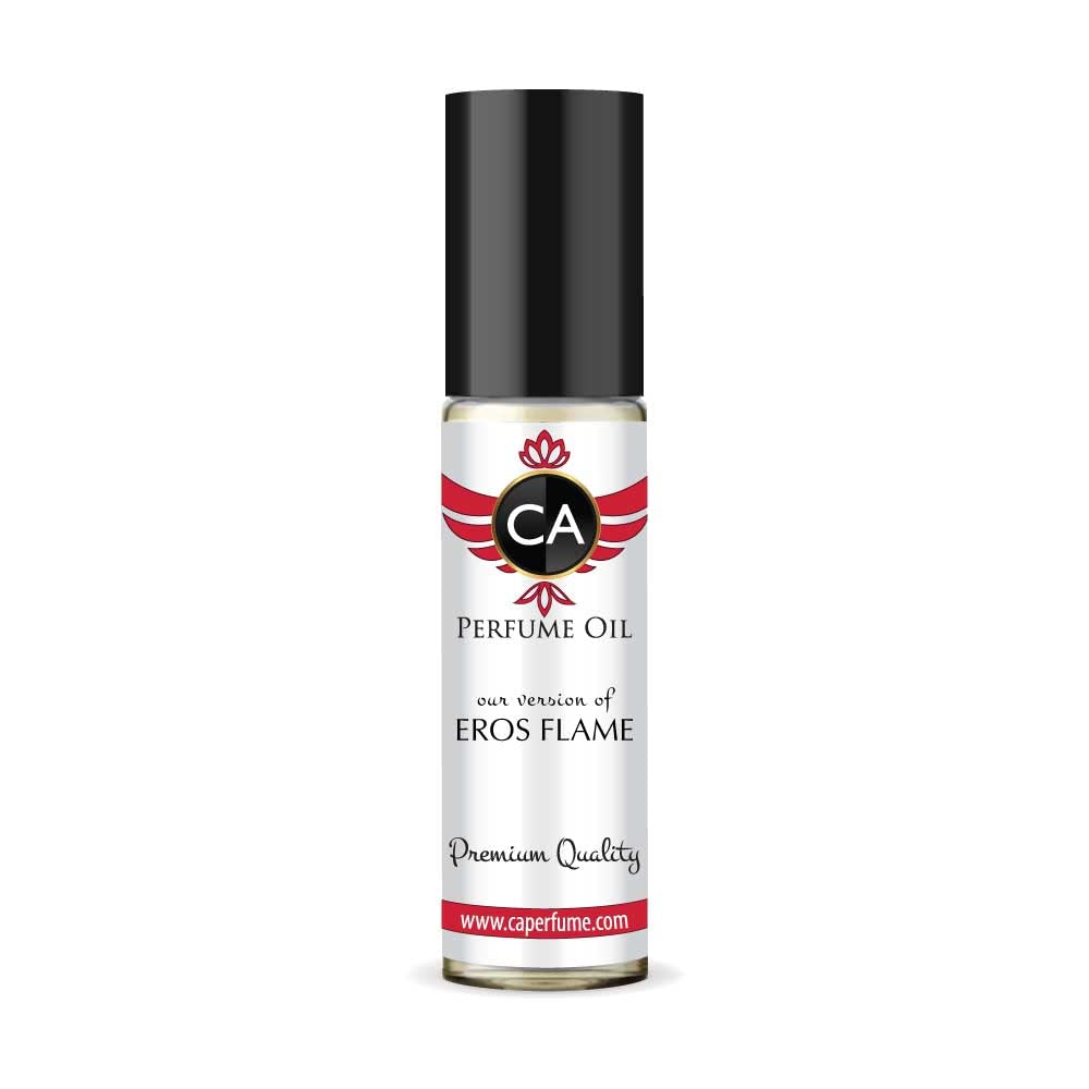 CA Perfume Impression of Eros Flame For Men Replica Fragrance Body Oil Dupes Alcohol-Free Essential Aromatherapy Sample Travel Size Concentrated Long Lasting Attar Roll-On 0.3 Fl Oz/10ml