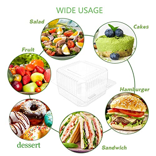 200 Pcs Clear Plastic Hinged Take Out Containers Disposable Clamshell Food Cake Containers with Lids 5.3 x 4.7 x 2.8 inch for Dessert, Cakes, Cookies, Salads, Pasta, Sandwiches
