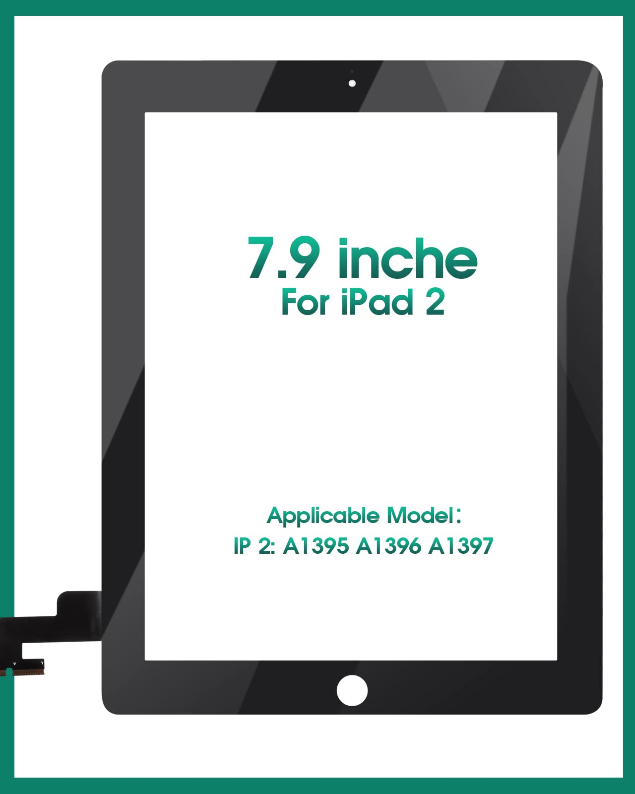SRJTEK for iPad 2 Touch Screen Replacement A1397 A1395 A1396 Touch Digitizer Glass Parts,with Home Button + Cameral Holder + Pre-Installed Adhesive + Middle Frame Bezel(Black)