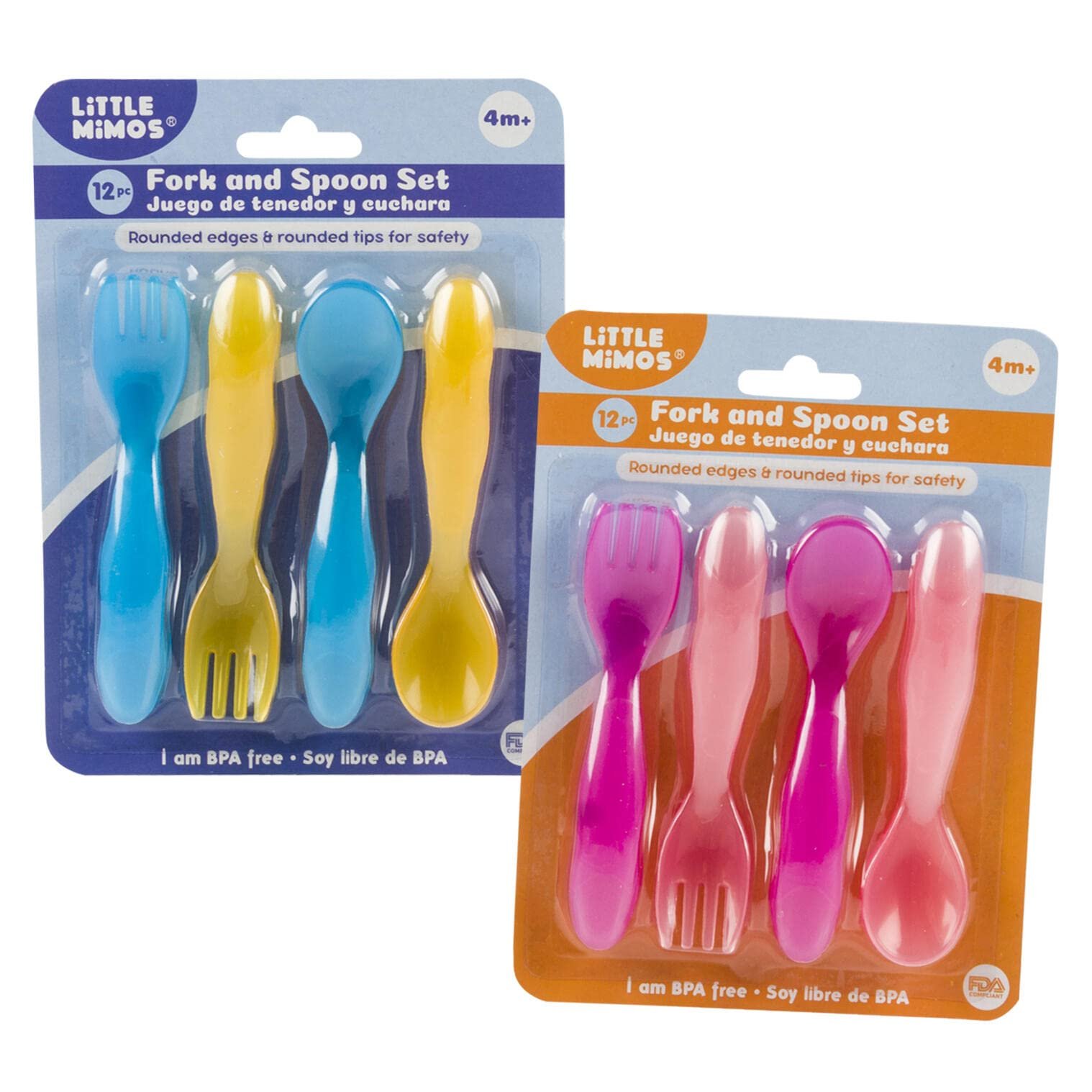 12 Pieces Toddler Fork and Spoon Set I Self- Feeding Toddler Utensils I Kids Forks and Spoons Made from BPA Free I Bright Colored Baby Utensils I Plastic Kids Cutlery Set Dishwasher Safe (Blue-Yellow)