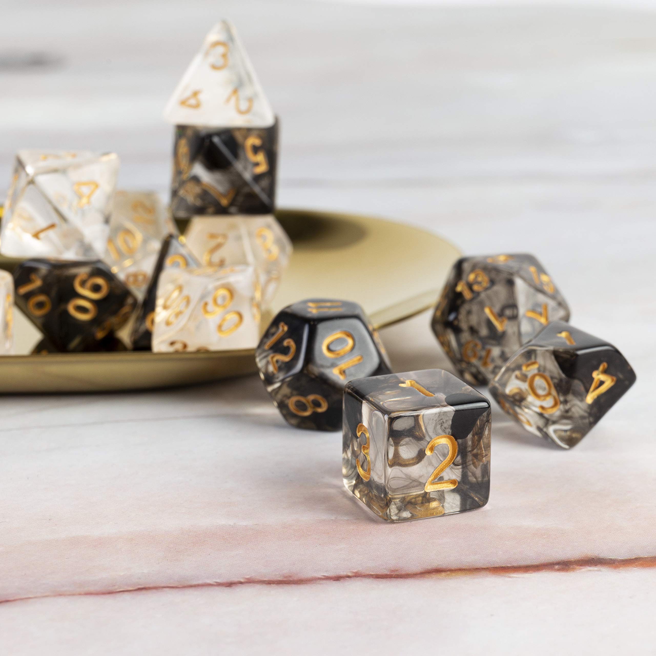 2 Sets DND Dice Set Black White D&D Dice Smoke Clear Resin Polyhedral Crystal D20 Dice for Dungeons and Dragons RPG Tabletop Game Accessories