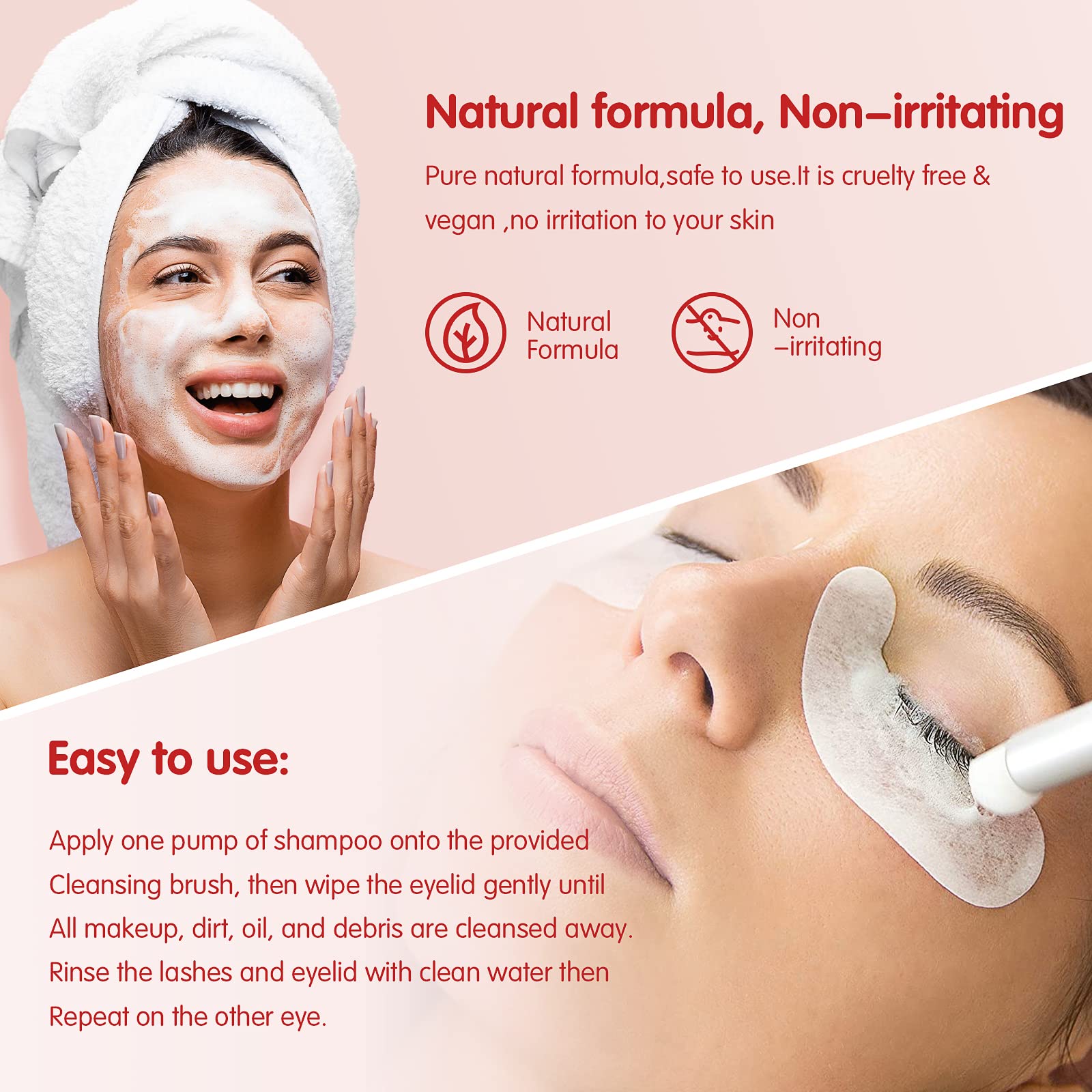 Tsingzzu Lash Shampoo For Lash Extensions With Lash Shampoo Brush 50ml Oil Free Lash Shampoo lemon scent Gentle Eyelash Extension Cleanser Lash Bath