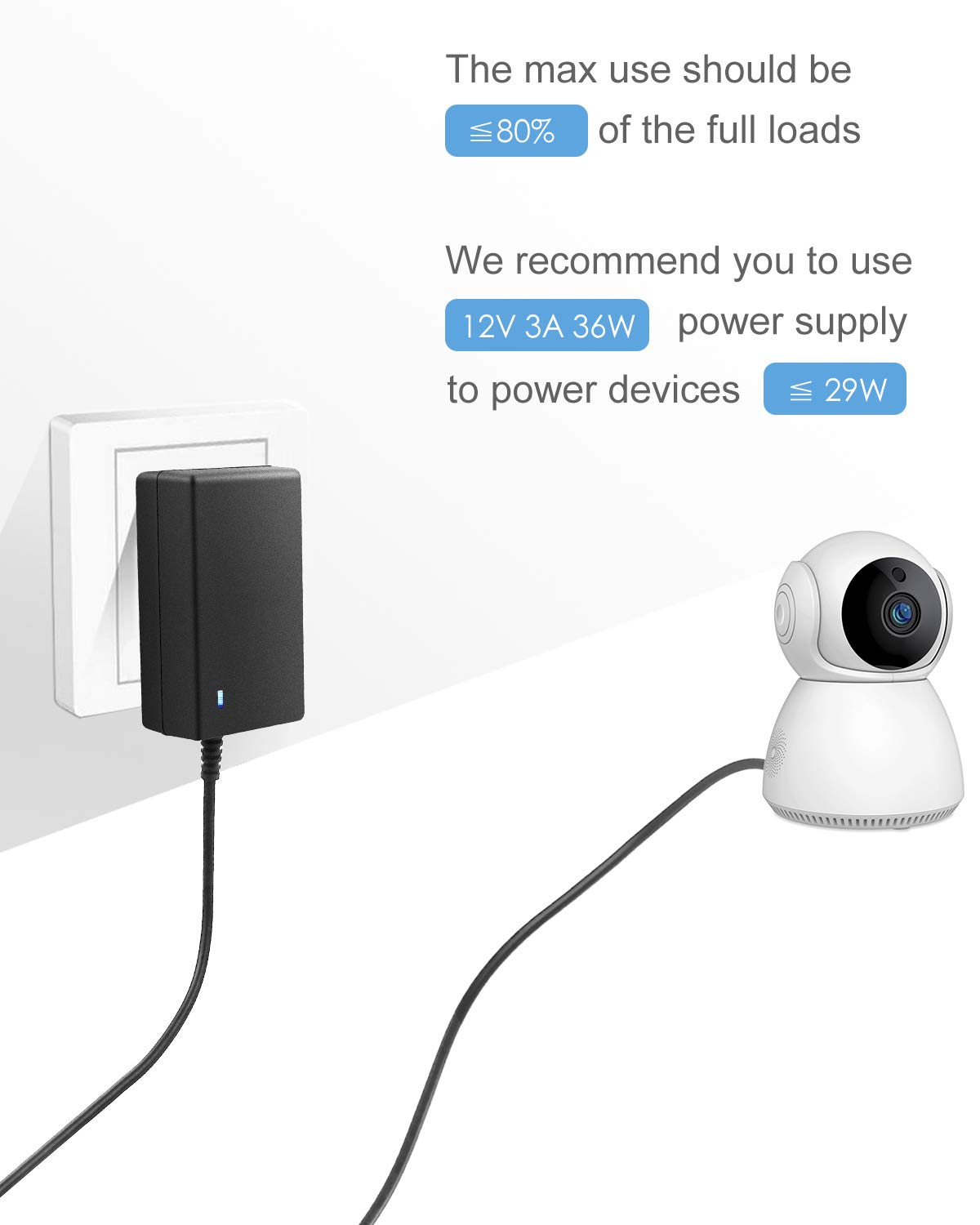 ALITOVE 12V 3A Power Supply Adapter 100~240V AC to DC 12 Volt 3 Amp 36W Converter 12 vdc 3000mA 2.2A 2.4A 2.5A 2.8A Available 5.5mm x 2.5mm 2.1mm for LED Strip Light CCTV Security Camera Router
