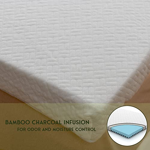 3 inch Foam Mattress Topper,Gel-Infused Egg Crate Memory Foam Topper with Bamboo Charcoal Infusion, Fitted Bed Mattress Topper Removable Bamboo Rayon Cover CertiPUR-US Certified by Lazycat (Twin)