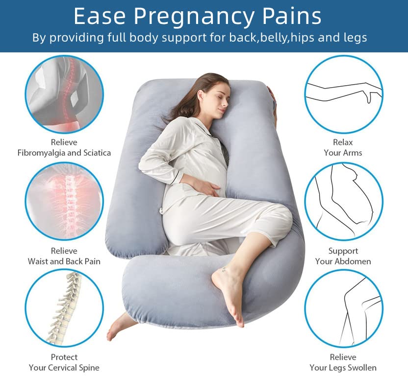 U Shaped Pregnancy Pillows for Sleeping, 57 Inch Maternity Pillow for Pregnant Women with Removable and Washable Velvet Cover, Full Pregnancy Body Pillow Support for Back, Hips, Legs, Belly
