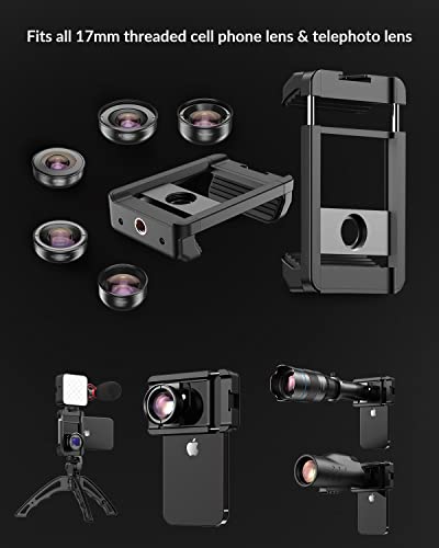 17 mm Thread Lens Adapter, Telephoto Lens Phone Mount Sturdy and Wear-Resistant, Lens Holder Suitable for All Lens&Telephoto Lens with 17mm Thread, Works with Almost All Smartphones