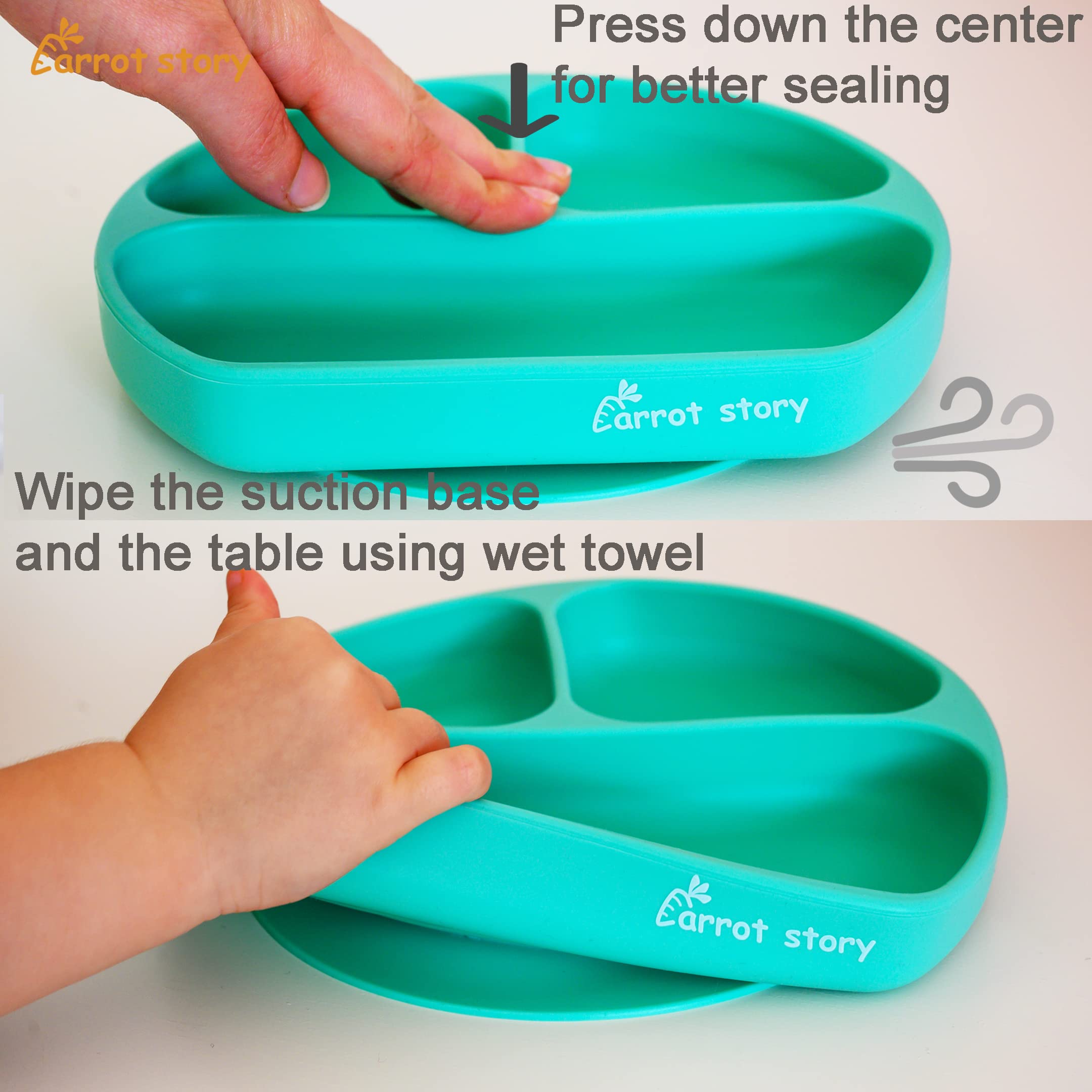Carrot story 100% Silicone Suction Baby Toddler Plate, 2-Pack, Waterproof Washable Plate, BPA Free, Microwave/Dishwasher Safe (Sweet)