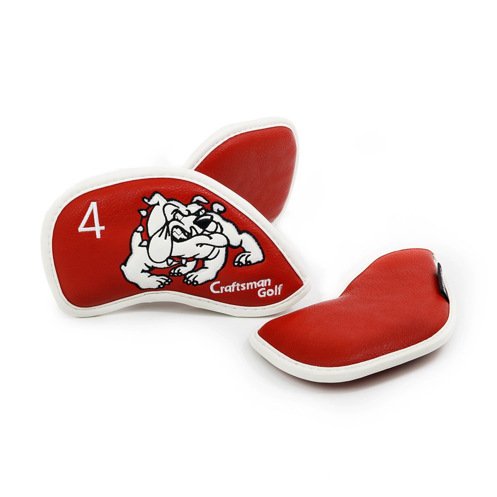 11pcs (4,5,6,7,8,9,A,S,P,L,X) Bulldog Waterproof Pu Leather Iron Headcover Head Covers Set for Taylormade,Callaway and Other Brand (Red)
