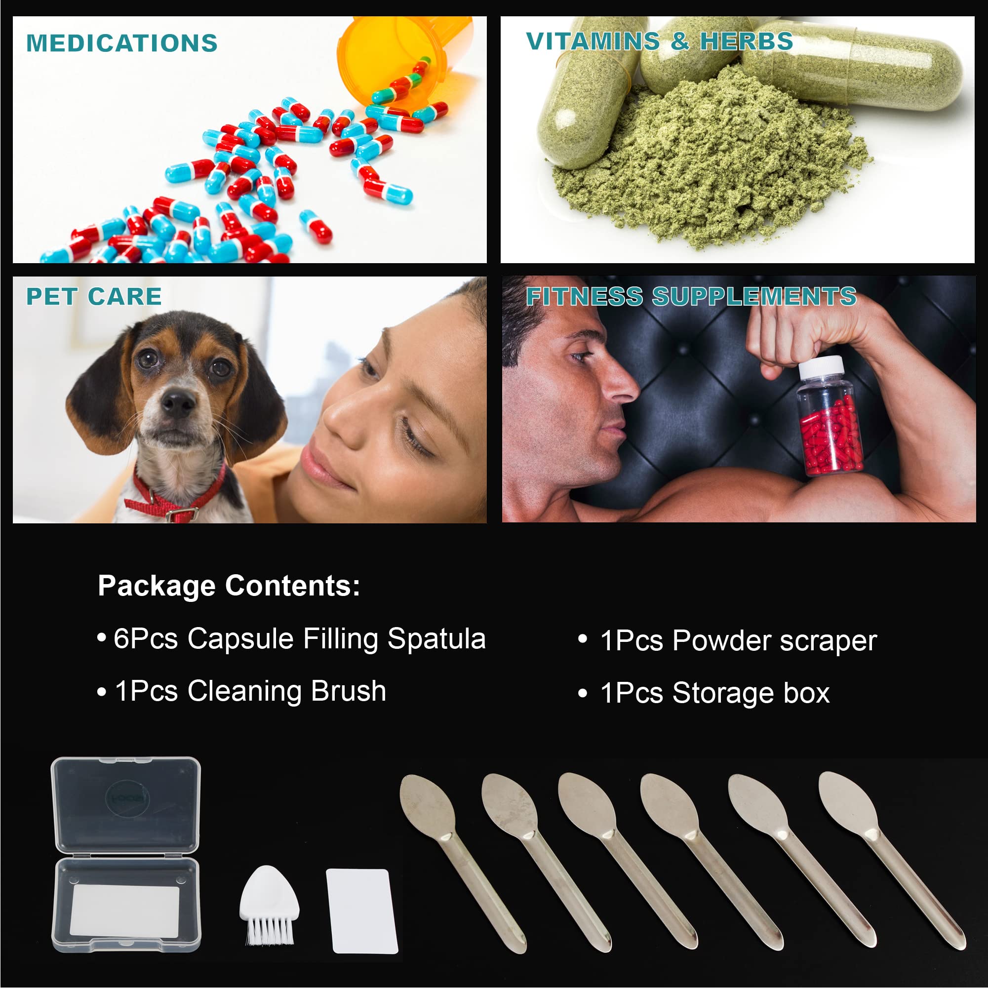 Capsule Filling Machine Kits for Empty Pill Capsules Filler, Lab Supplies - Micro Tiny Spoon Spatula, Lab Scoop Filling Tray Powder Tool, Gel Capsules Size # 000 00 0 1 2 3 4 5 (#000 00 0 1)