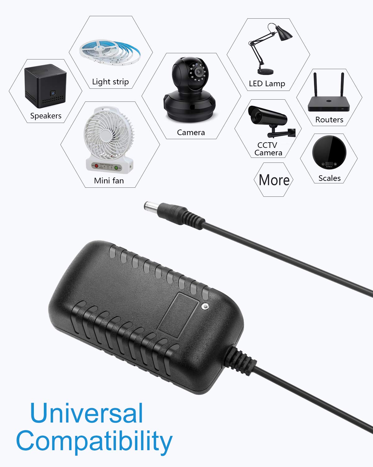 ALITOVE 24V 1A 24W DC Power Supply Adapter 100~240V AC to DC 24 Volt 1 Amp Converter 24 vdc 1000mA 800mA 600mA 400mA 200mA with 5.5mm x 2.5mm 2.1mm Plug for LED Strip Light CCTV Camera DC Pump