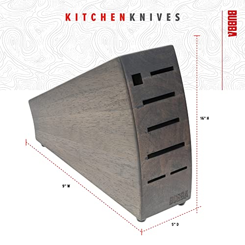 BUBBA Kitchen Knife Set for all your kitchen cutting needs with G10 Handles, Premium German Stainless Steel and a Parawood Knife Block.