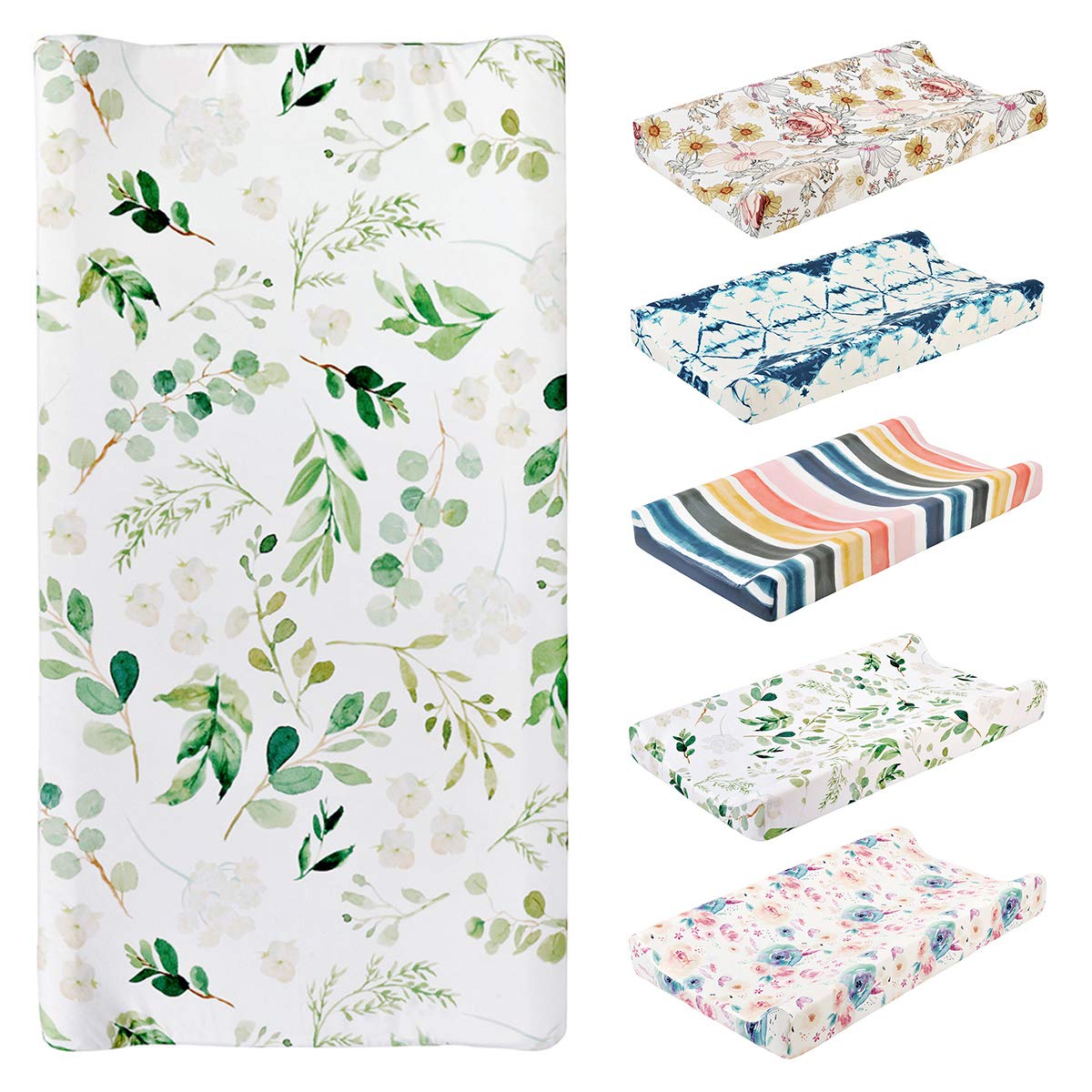 SH-RuiDu Ultra Soft Fabric Changing Pad Cover for Baby - 32" x 16", Leaf Floral Design, Machine Wash