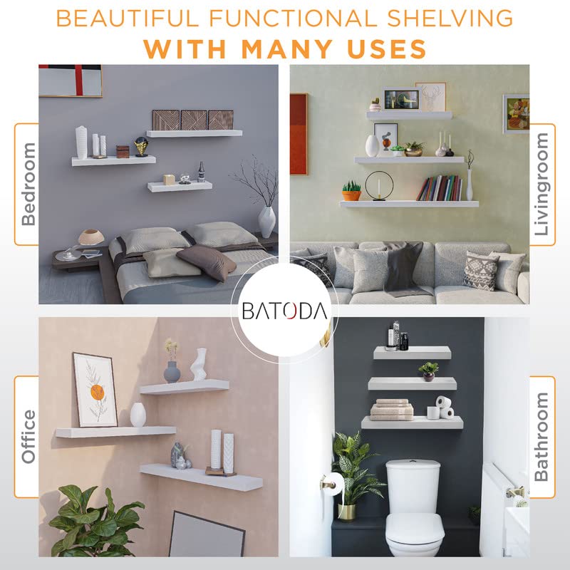 BATODA - 6" Floating Shelf Bracket Heavy Duty (8 pcs)-Solid Steel Blind Shelf Supports - Hidden Brackets for Floating Wood Shelves - Blind Shelf Support - Shelving Mounting Hardware Included (Pack 8)