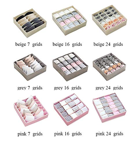 Bras socks drawer organizer, washable lingerie storage box,closet underwear organizer. (Pink, 7 Grids)