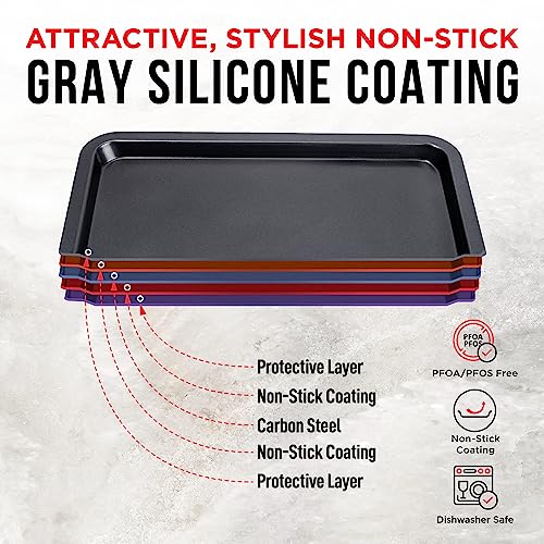 3 Piece Set Nonstick Carbon Steel Oven Bakeware -Professional Quality Kitchen Cooking Baking Trays -PFOA, PFOS, PTFE-Free Small, Medium & Large Baking Sheet Pans