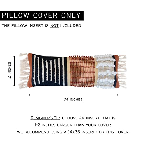 CASA BOHO Lumbar Pillow Mid Century Modern Decor Long Pillow Decorative Lumbar Pillow Bohemian Throw Pillows Boho Throw Pillows Oversized Throw Pillows Boho Throw Pillow Cover Eclectic Fringe Tassels