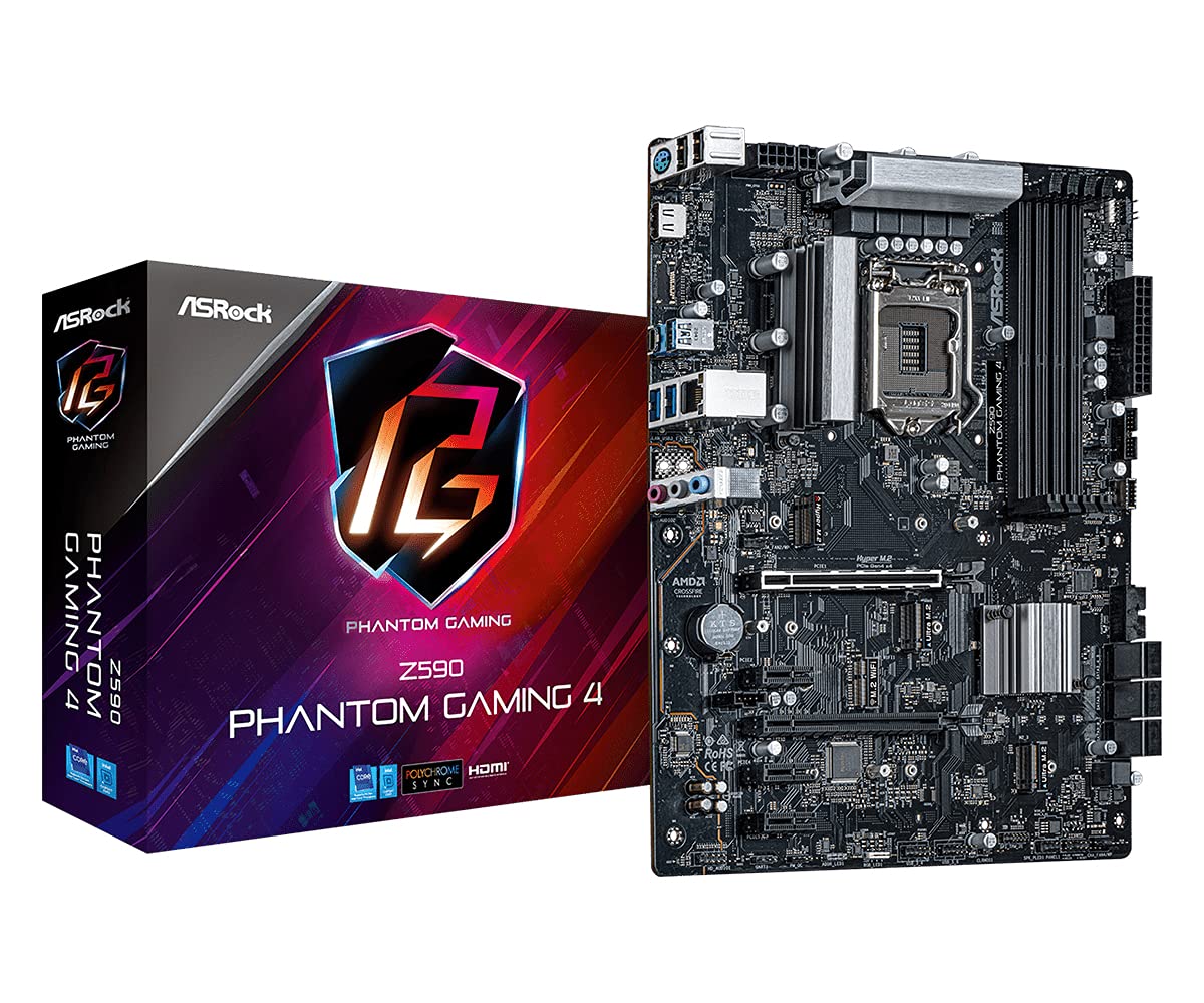 ASROCK Z590M PHANTOM GAMING 4 LGA1200/ Intel Z590/ DDR4/ SATA3&USB3.2/ M.2/ Micro ATX Motherboard