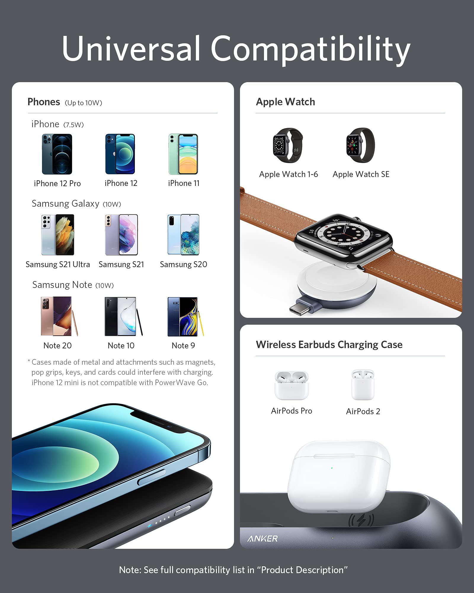 Anker Multi-Device Detachable Wireless Charging Station, PowerWave Go 3-in-1 MFi Certified Stand for iPhone 14/14 Pro/14 Pro Max/13/13 Pro Max, Apple Watch, AirPods, and More
