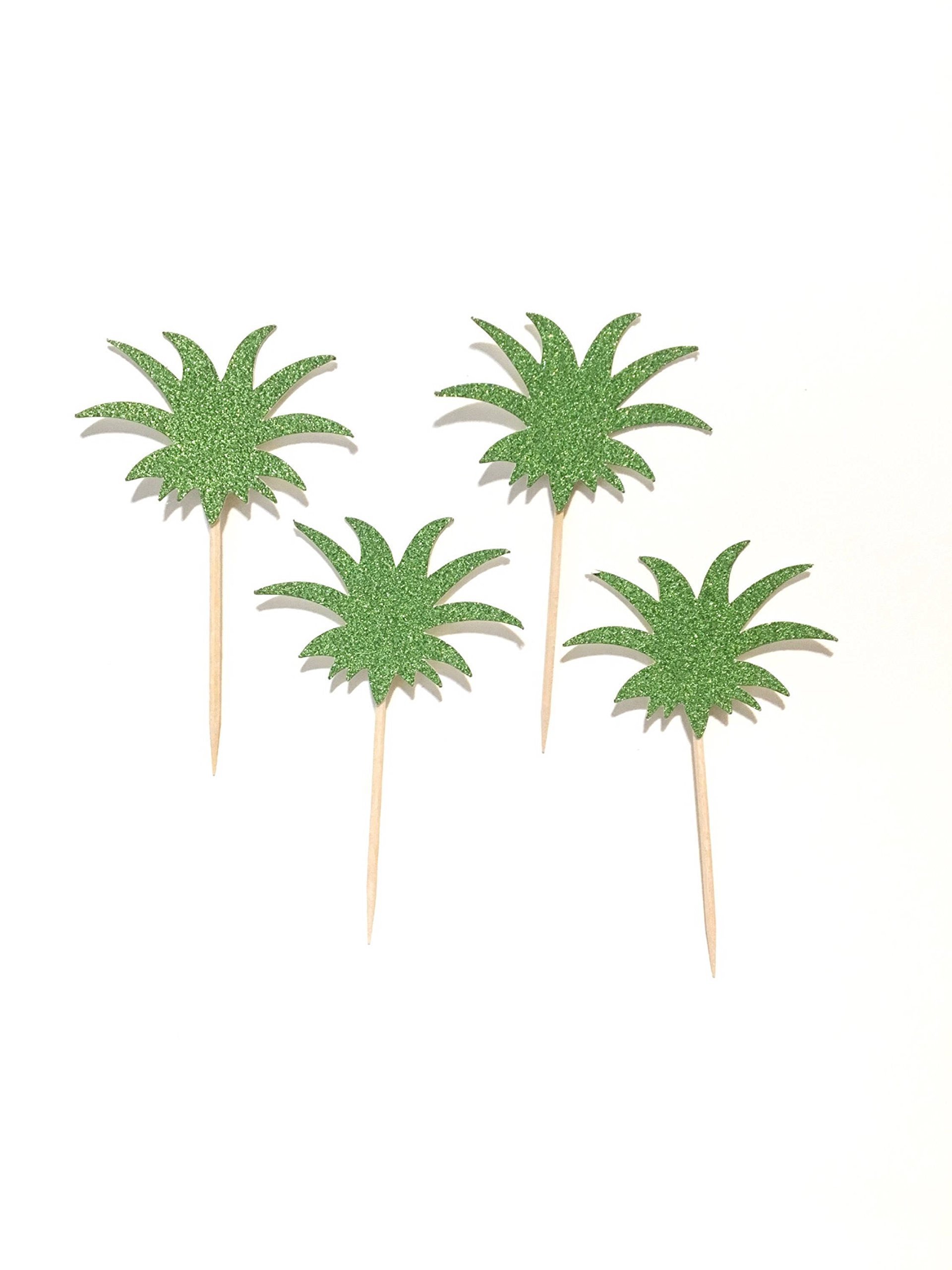 12 pcs pineapple head cupcake topper green glitter luau tropical party birthday baby shower wedding summer theme