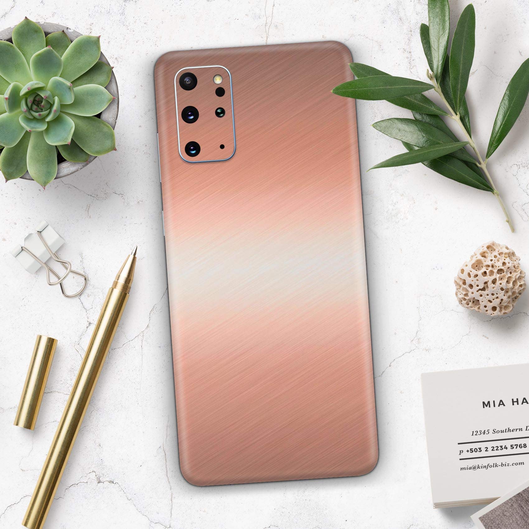 DesignSkinz Rose Gold Digital Brushed Surface V1 Protective Vinyl Decal Wrap Skin Cover Compatible with The Samsung Galaxy S20 (Screen Trim & Back Glass Skin)