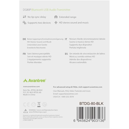 Avantree DG80 - USB Bluetooth 5.3 Adapter for PS5 & Gaming Consoles, Wireless Audio Transmitter Dongle, Compatible with Bluetooth Headphones or Earbuds with aptX-Adaptive or aptX Low Latency