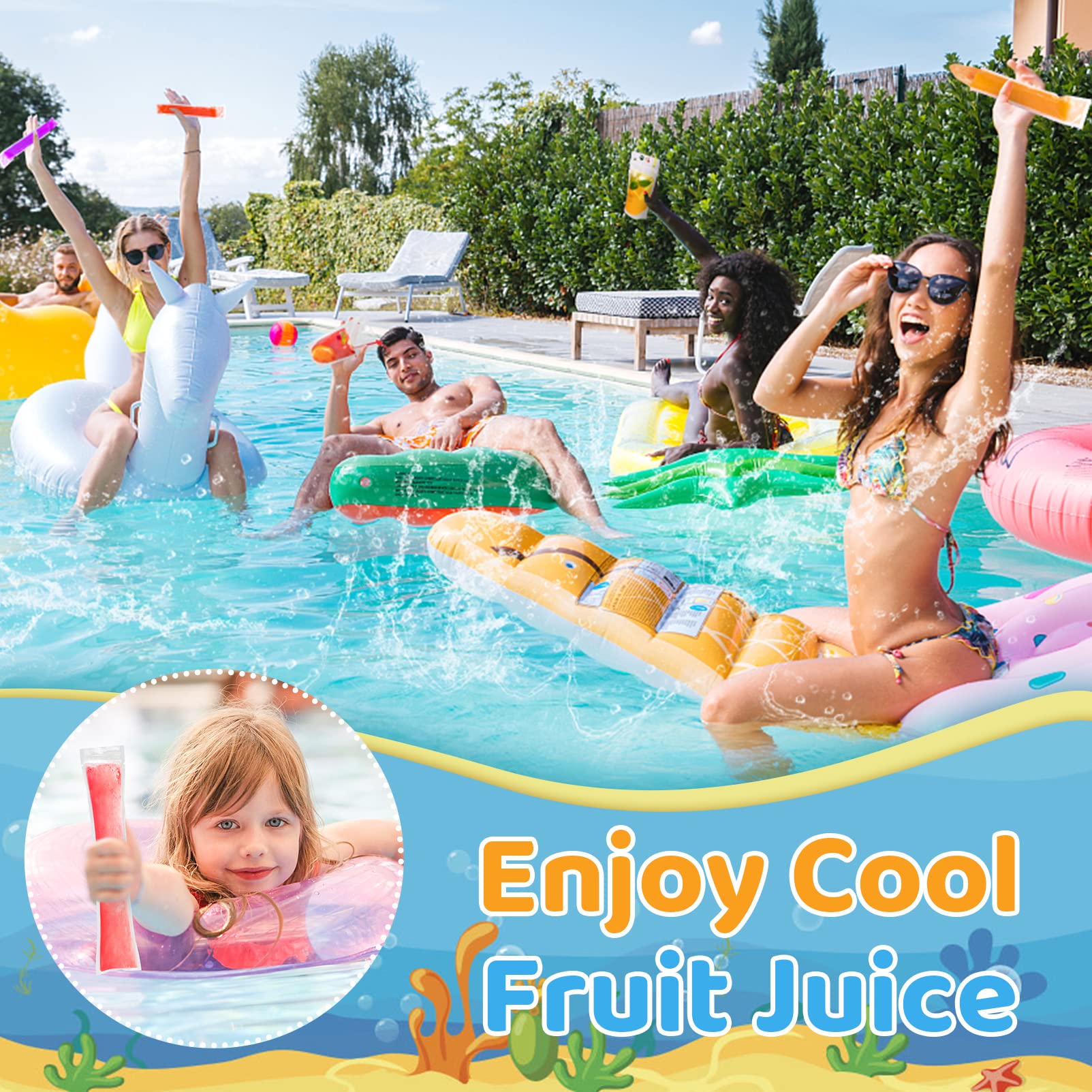 150 Pcs Drink Pouches and Popsicle Bags with Straws, 100 Pcs Smoothie Ice Pop Bags, 50 Pcs Hand-Held Reusable Drink Pouches for Adults 50 Pcs Straws Funnel for Cool Summer Party, Cold Hot Drinks