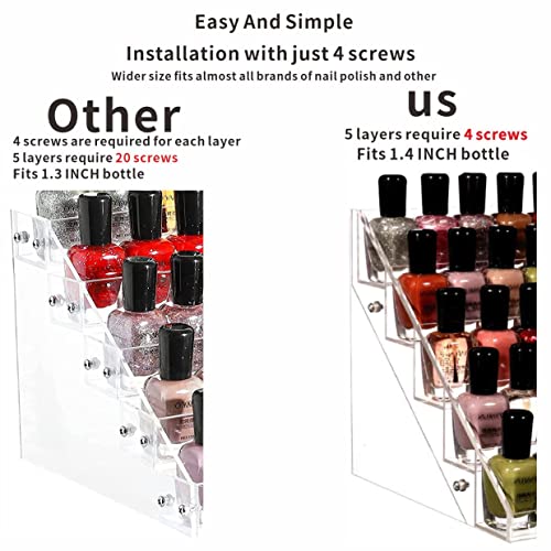 Cq acrylic Nail Polish Holder Organizer 5 layers 72 Bottles Clear Acrylic Nail Polish Tray Fingernail Polish Display Case Essential Oils Holder Sunglasses Eyewear Organizer Storage