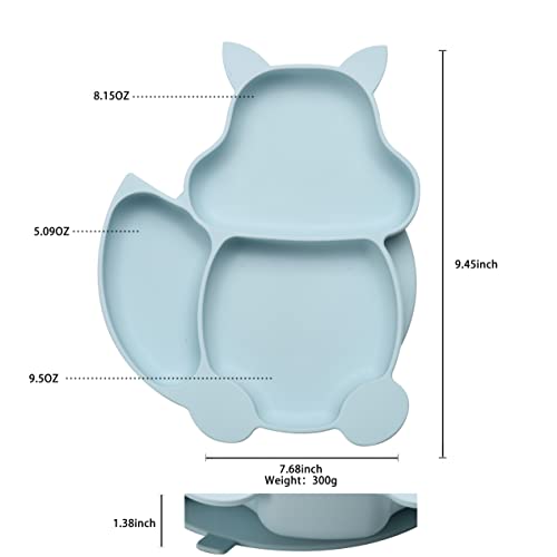 Silione Baby Feeding Set Including Baby Suction Plate/Todder Plates For Self Feeding Training With Divided Design/Soft spoon/Fork/Adjustable Bib Toddler Dish Kit(Grey C)