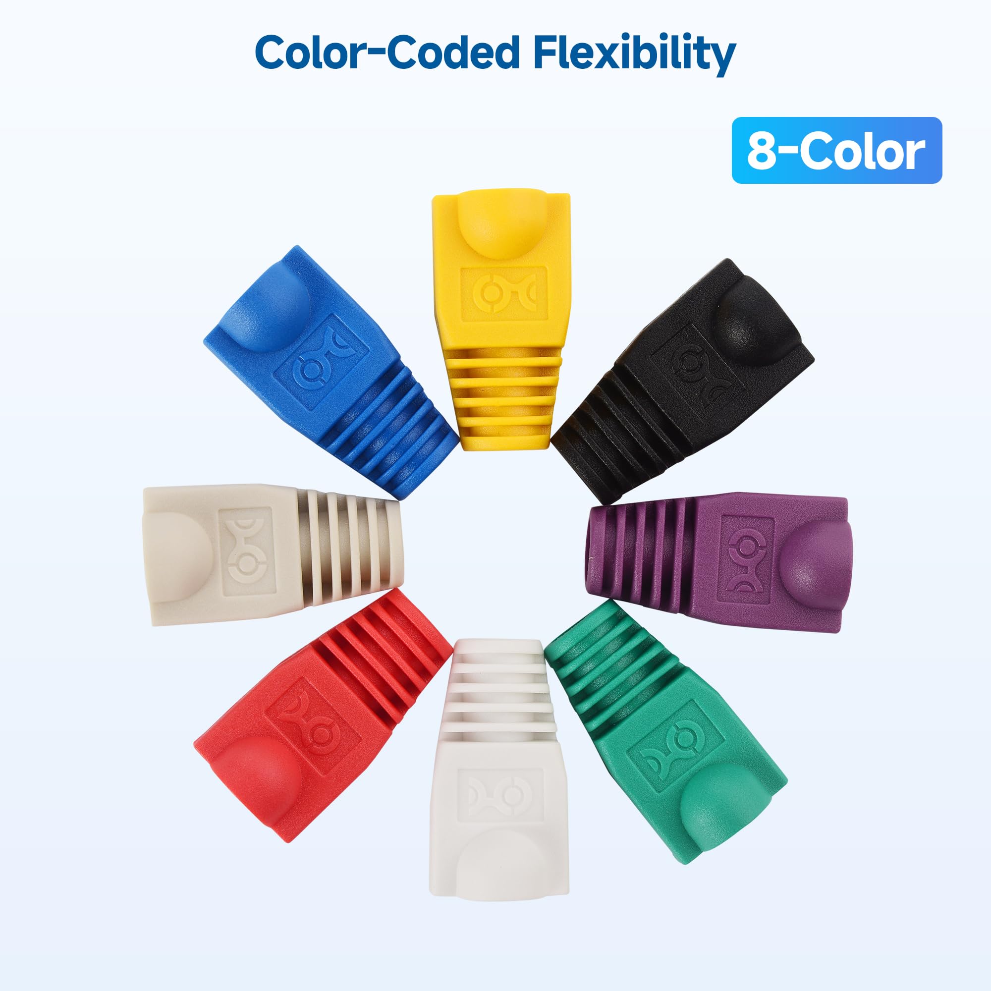 Cable Matters 8-Color 200-Pack Cat6 / Cat5e RJ45 Strain Relief Boots, RJ45 Boot, Cat6 Boot, CAT6 Ethernet Boots, Fits 6.4mm (0.25 in) Ethernet Cables