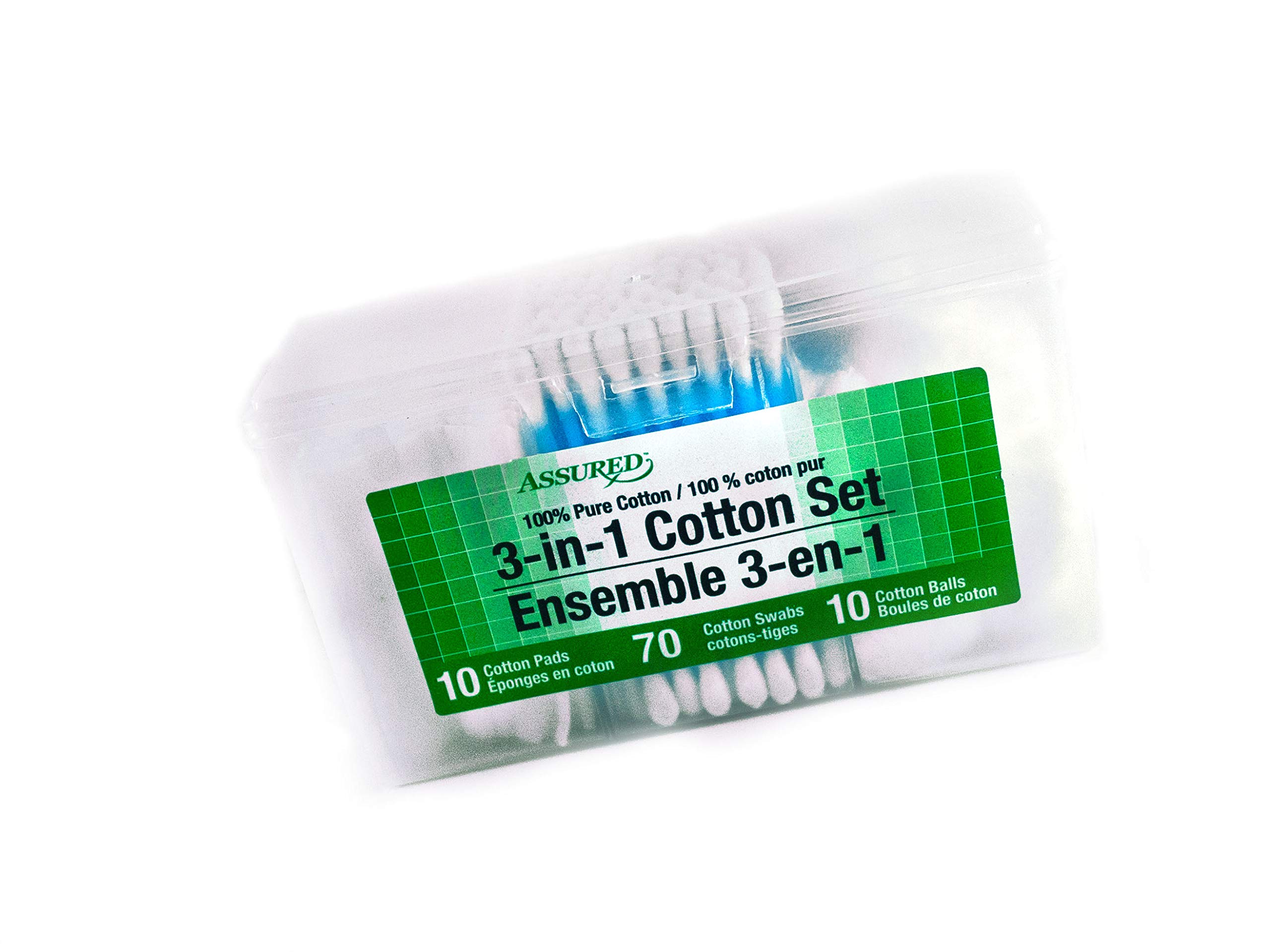 Assured Cotton Pads Cotton Swabs Cotton Balls 3-in-1 Cotton Set- 3Ct Blue/Purple/White (90 Items) (3)