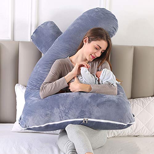 CDEN Pregnancy Pillow, U Shaped Full Body Pillow 55", Maternity Pillow Support for Back, Legs, Neck, HIPS for Pregnant Women with Removable Washable Velvet Cover(Grey)