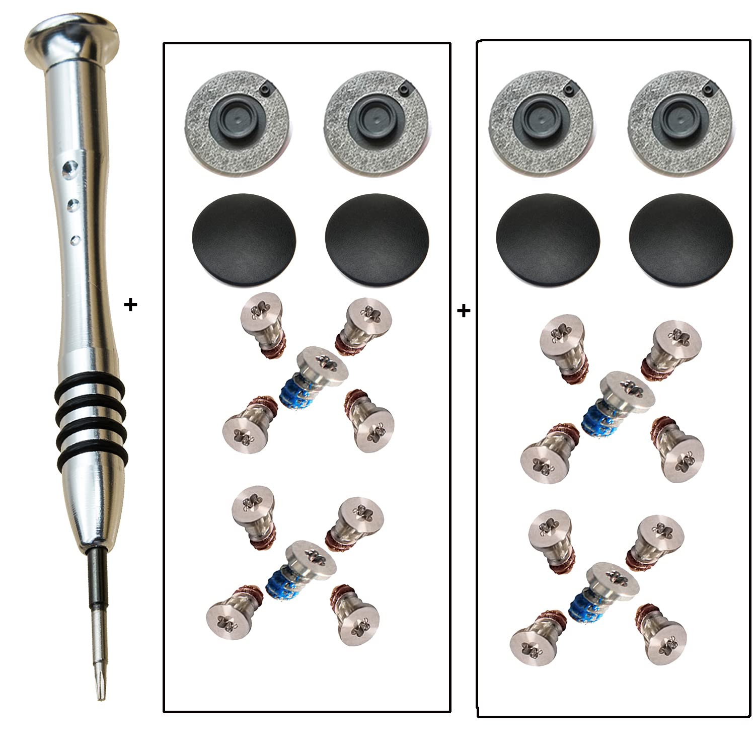 GODSHARK 2 Set (20pcs) Repair Replacement Screws Set +8 Pack Rubber Case Feet+ 1pcs 5-Point Pentalobe Screwdriver Compatible with Unibody MacBook Retina for A1425 A1502 A1398 13" 15" Bottom Case