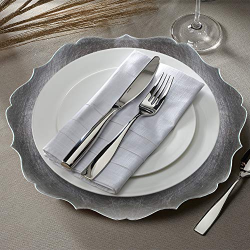 Charge it by Jay Scallop Charger Plate 13” Decorative Melamine Service Plate for Home, Professional Dining, Perfect for Upscale Events, Dinner Parties, Weddings, Banquets, Catering, Set of 4, Silver