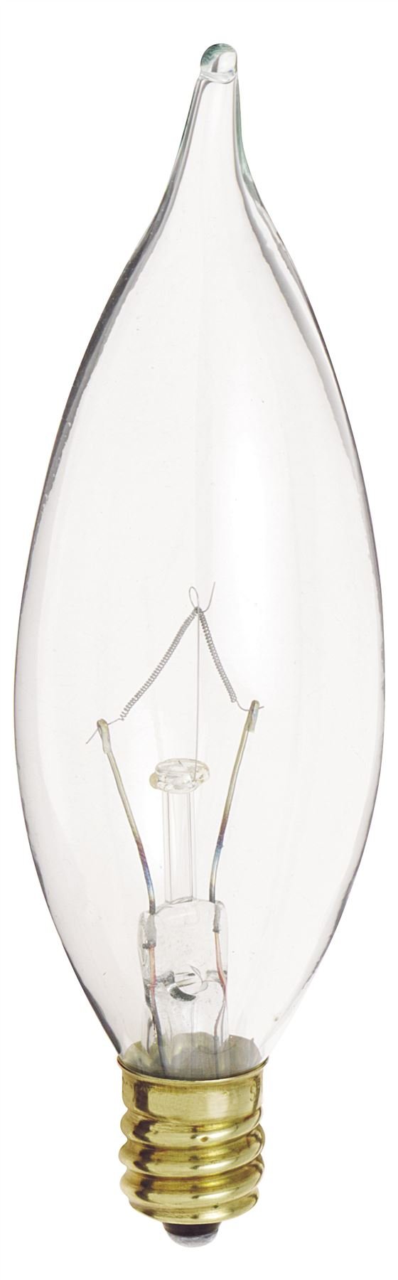 12 PK Satco A3675 40 watt CA9 1/2 Incandescent; Clear; 2500 Average Rated Hours; 370 lumens; Candelabra Base; 130 Volts