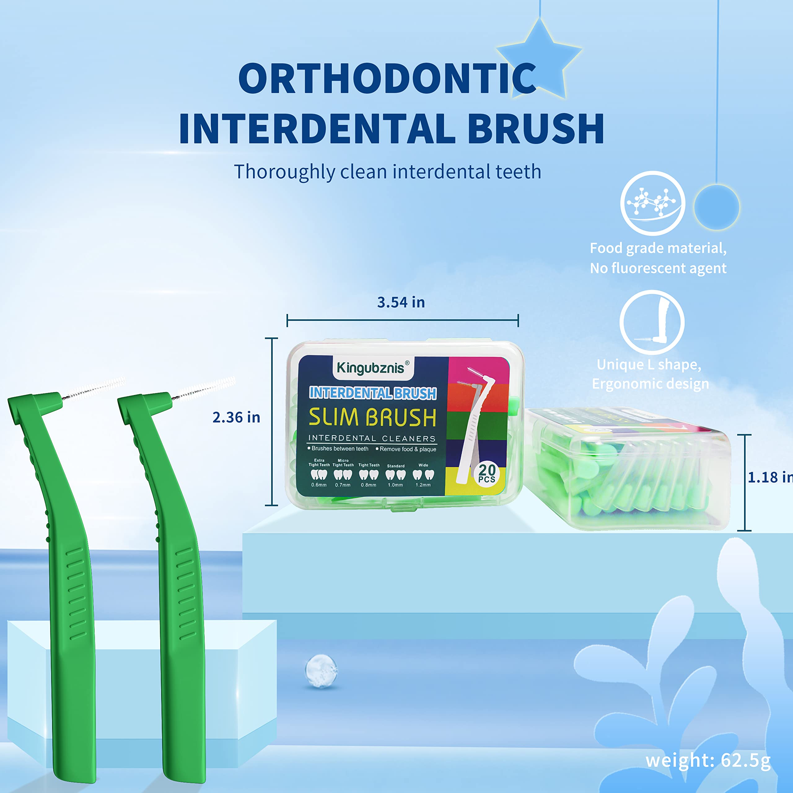 80 Count Interdental Brush Cleaners Dental Brushes Toothpick Tooth Flossing Head Oral Dental Hygiene Brush Interdental Angle Brushes with Portable Case Easy Use for Tooth Cleaning (Green, Tight Teeth)