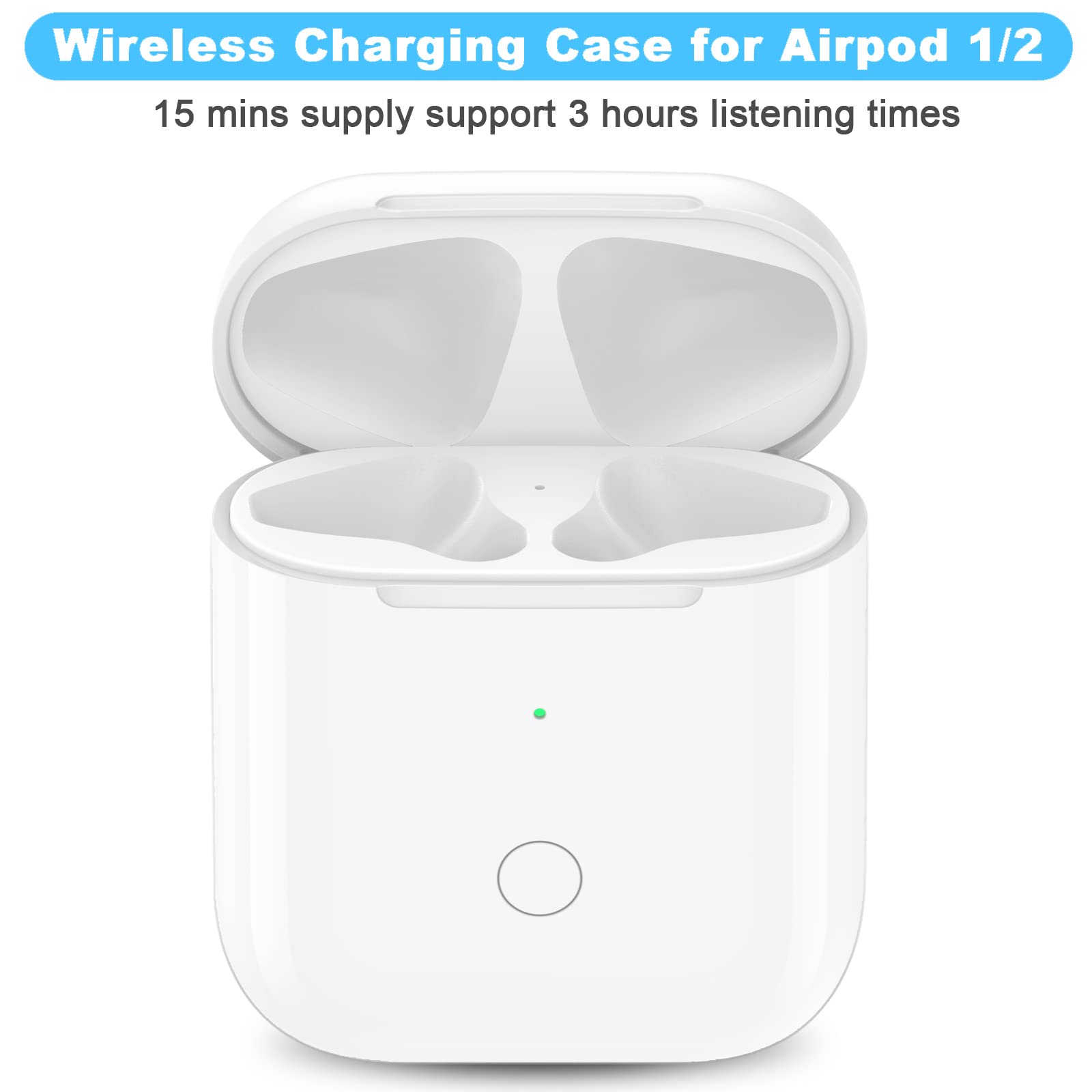 Charging Case for Airpod 1/2, Support Cable & Wireless Charger, Wireless Case Replacement Built-in 450 mAh Battery with Sync Pairing Button, No Earbud (White)