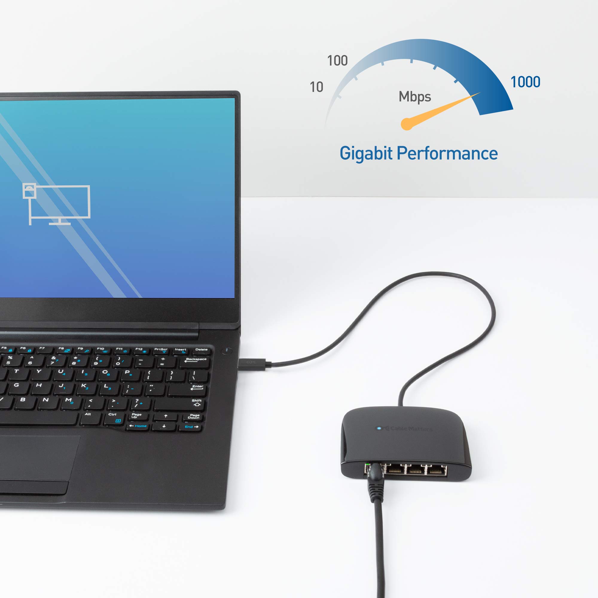 Cable Matters USB C to 4-Port Gigabit Ethernet Switch for Network Sharing on The Move (Thunderbolt Ethernet Splitter, USB C Network Switch, USB C Gigabit Switch) Compatible with Thunderbolt 4 / USB 4