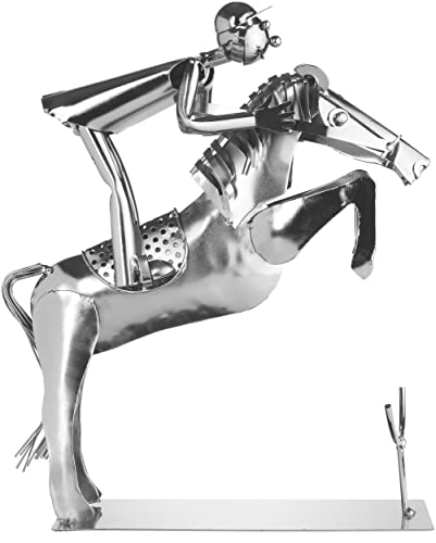 BRUBAKER Wine Bottle Holder 'Horseback Riding' - Table Top Metal Sculpture - with Greeting Card