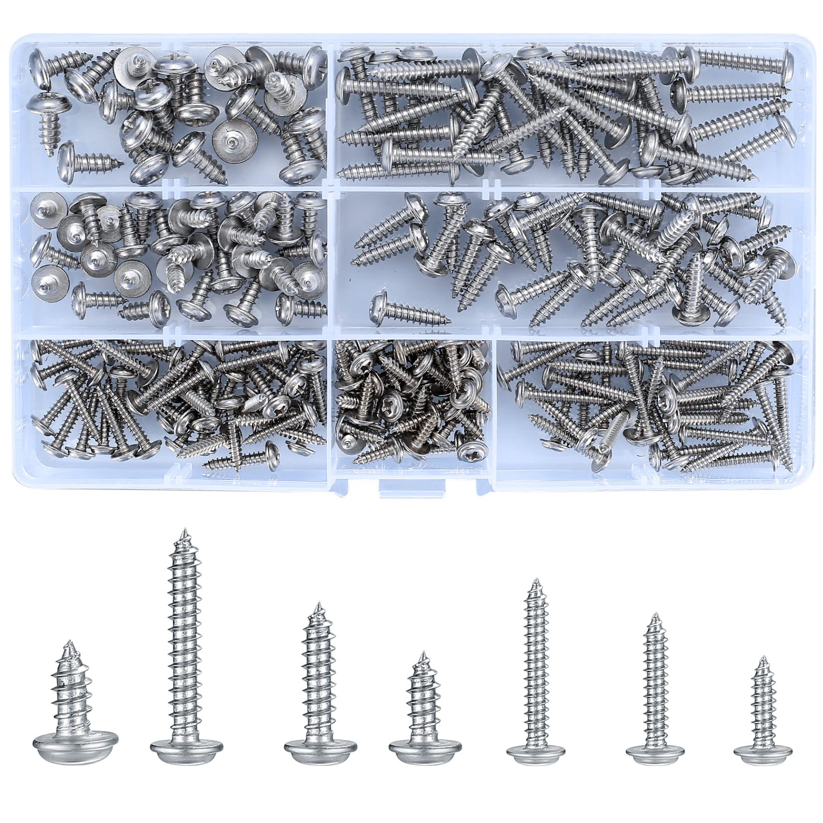 220 Pcs Truss Head Wood Screws, M3/M4 Phillips Head Pan Head Self Tapping Screws Assortment Kit, Stainless Steel Wood Screws Fully Coarse Threaded