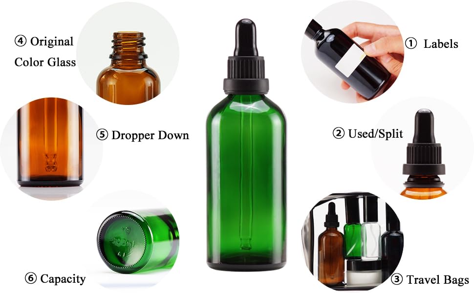 YIZHAO Green Glass Dropper Bottle 4oz, Tincture Bottles with Glass Dropper, for Essential Oils, Aromatherapy, Cosmetic, Laboratory, Pharmacy, Liquids, Travel –4 Pcs