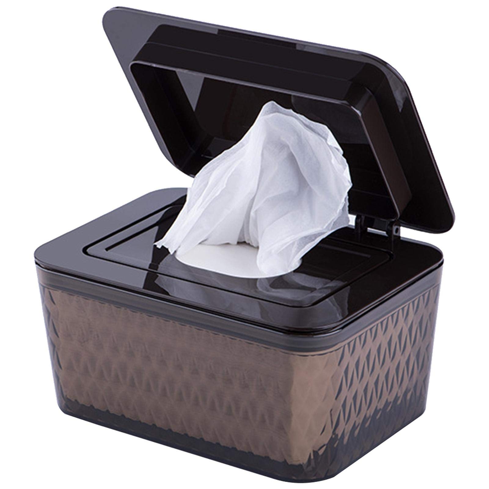 chengyan Wipes Dispenser Case, Dustproof Paper Towel Container Box with Lid and Non-Slip Rubber Feet, Removable Seal-Designed Wipe Holder, Plastic Large Capacity Dust-Proof Baby Wipes Case, Brown