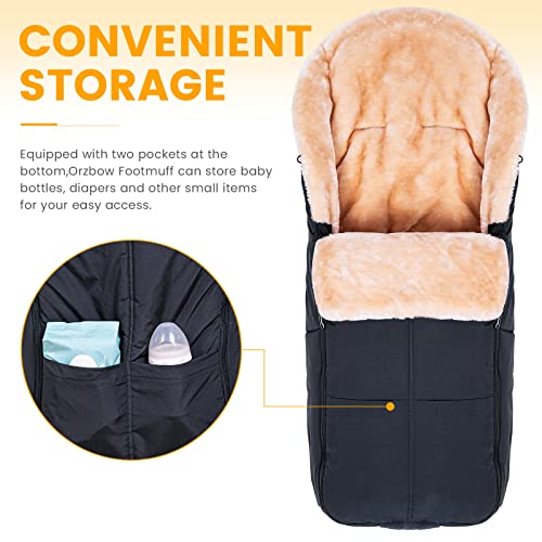 Orzbow Wool Warm Bunting Bag Universal,Suitable below 5 ℃,For Alaska,Stroller Sleeping Bag Cold Weather,Waterproof Toddler Footmuff (Black)