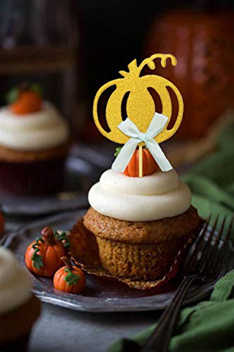 Pumpkin Cupcake Toppers Boy, Fall Theme Cake Decorations for Pumpkin Baby Shower, Birthday Party Decorations-24 Packs
