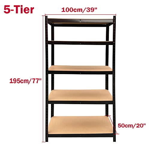 AUTOFU Garage Shed Kitchen Storage Racking Shelving Unit 77x39x20inch(H*W*D) Adjustable 5 Shelf Metal Shelves Boltless Assembly System Easy to Set Black