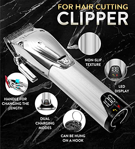 Hair Clippers for Men Professional Cordless Beard Trimmers Barbers Cutting Tools USB Rechargeable Personal Haircutting Kit Set with Whisper Quiet Operation(Silver)