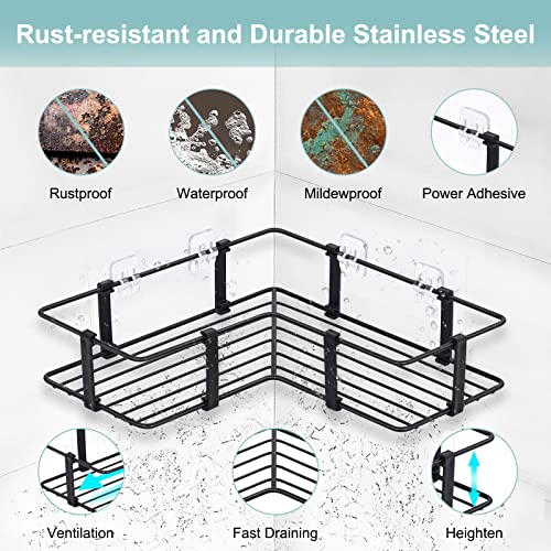 Adhesive Plastic Shower Caddy Bathroom Shower Basket Shelf Wall Mounted No Drilling Shower Storage Rack Organizer Caddy Wall Shelf, Spice Seasoning Rack Seasoning Organizer for Kitchen (MetalBlackCaddy_1Pk)