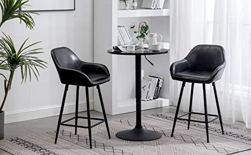 BTEXPERT 25 inch Bucket Black Faux Leather Accent Dining Bar Chair Set of 2