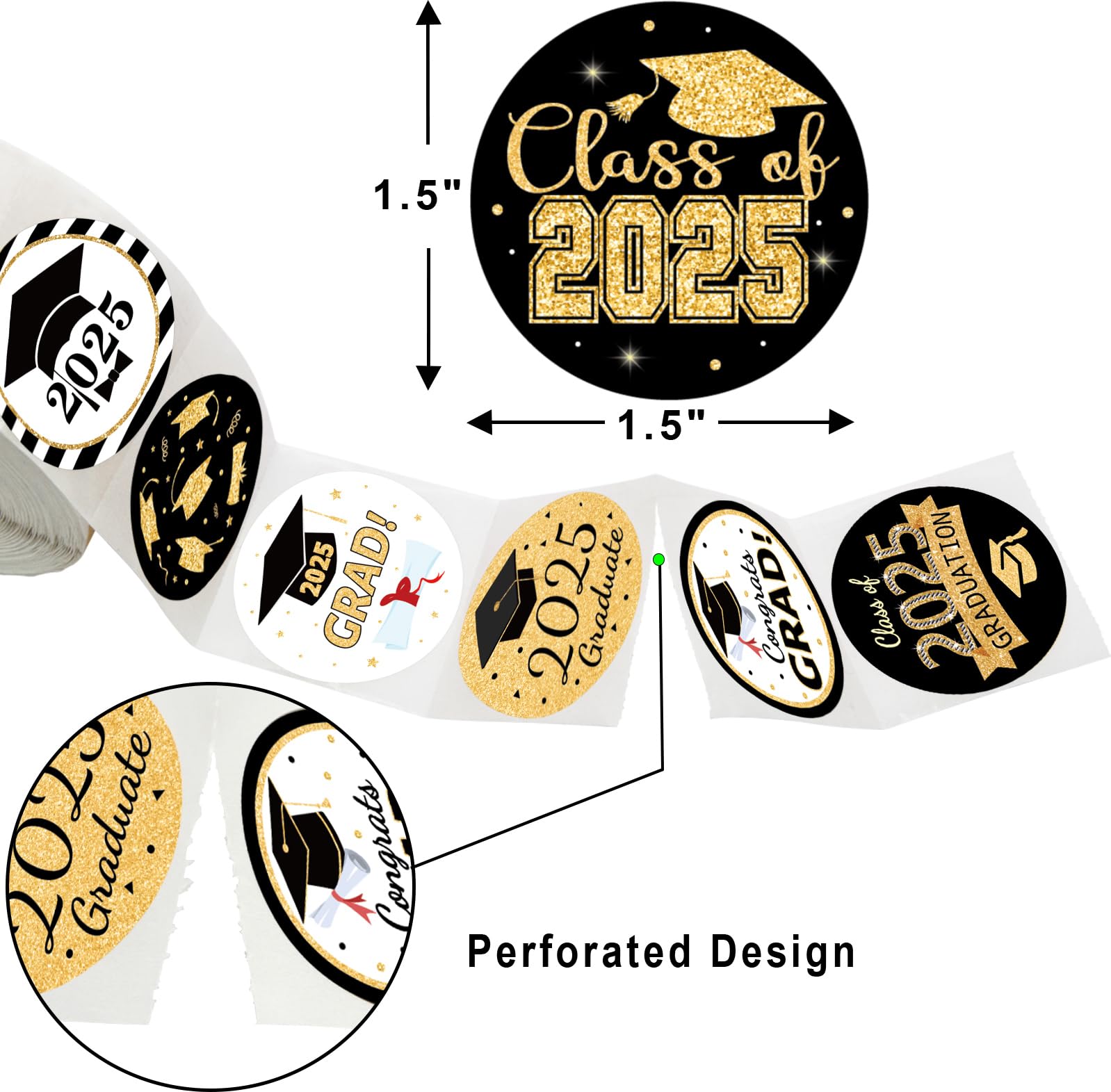 Graduation Stickers Class of 2025 500Pcs Perforated Roll Sticker Congrats Graduation Labels Grad Party Supply 1.5 Inch