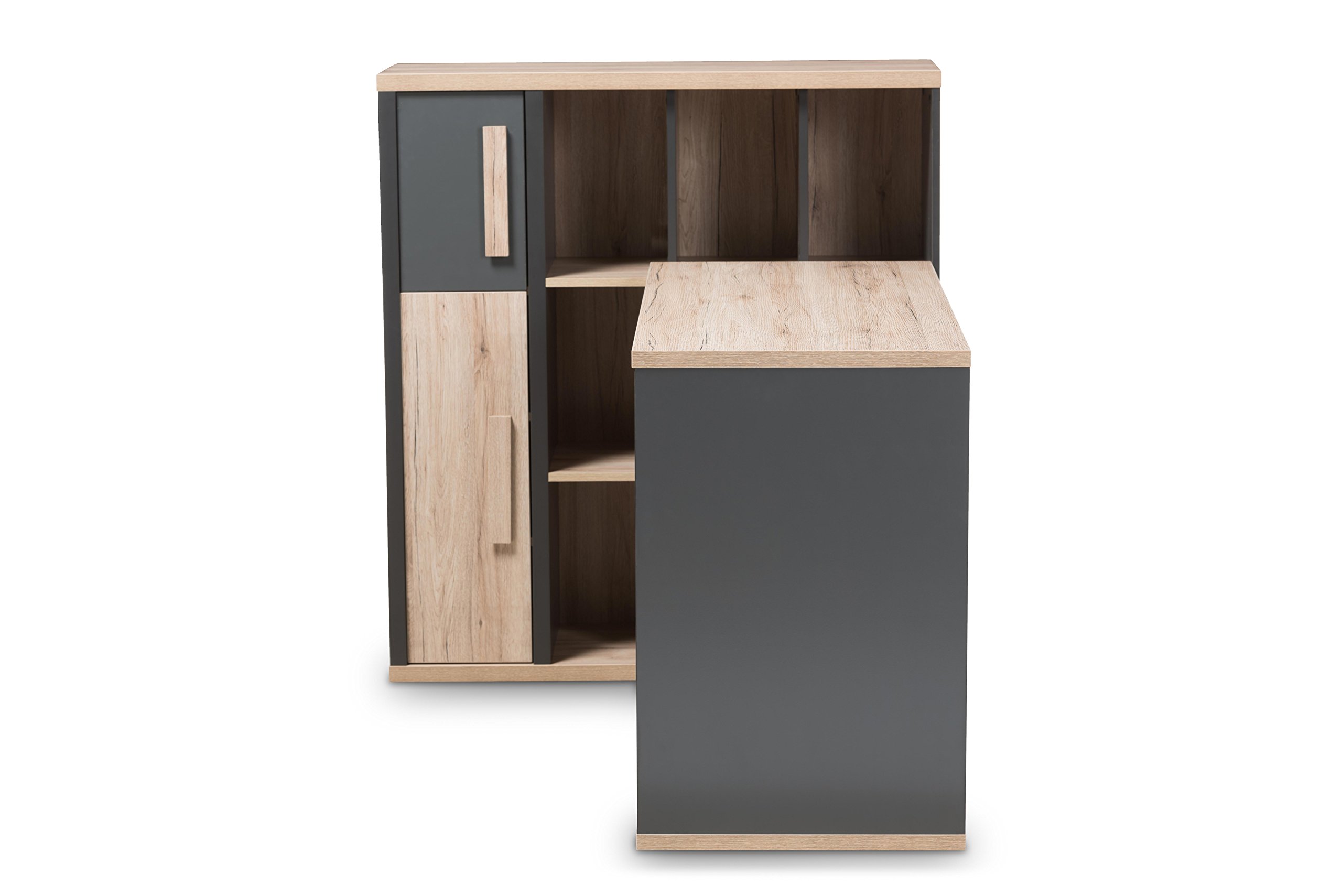 Baxton Studio Panni Modern Study Desk with Built-in Shelving Unit, gray